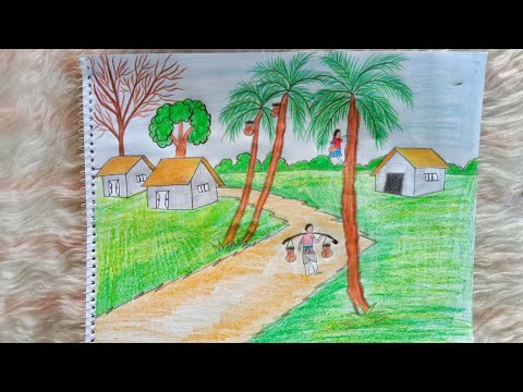 How to draw Winter Season || Landscape scenery winter season drawing ...