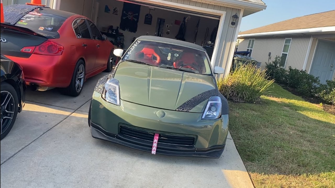 WRAPPING MY BROTHER'S NISSAN 350Z MILITARY GREEN VVIVID WRAPS - YouTube
