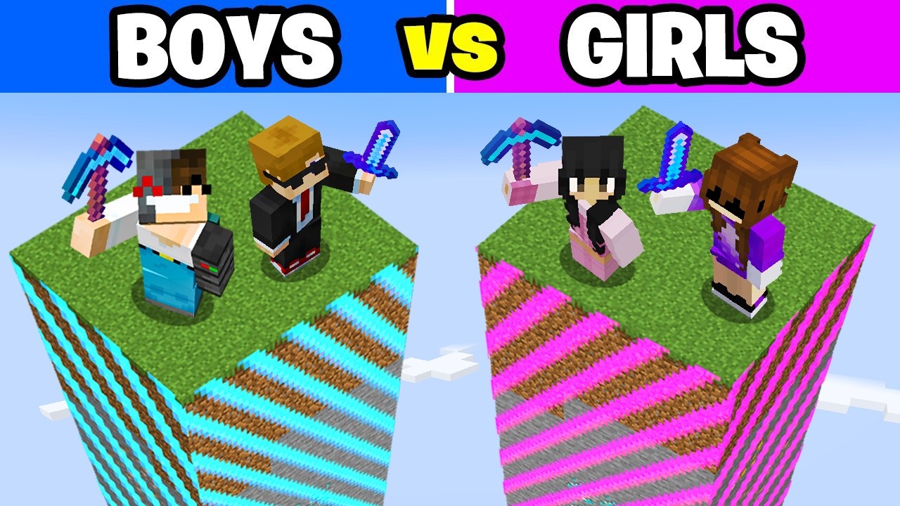 Girls vs Boys on 1 Minecraft Chunk - YouTube