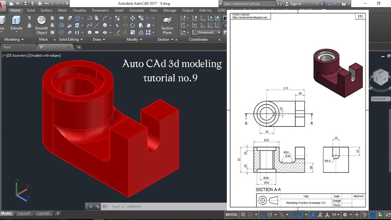 Auto CAD 3d modeling tutorial no.9 (Easy and Simple methods) - YouTube