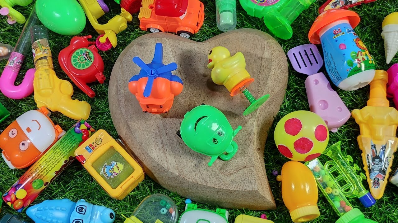 Asmr various candy container characters - green suitcase, mini Heli ...