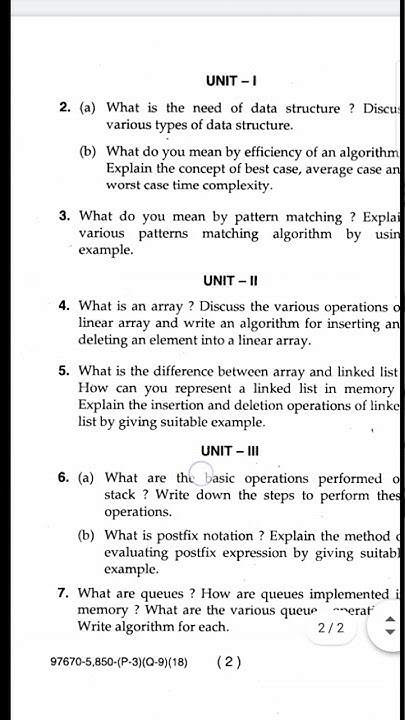 BCA 3rd semester Data Structure question paper 2018-19 # MDU - YouTube