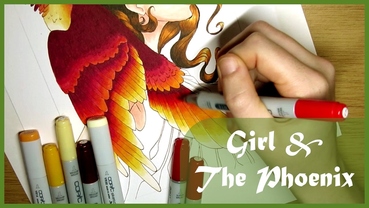 GIRL & THE PHOENIX | Copic Markers & Ink - YouTube