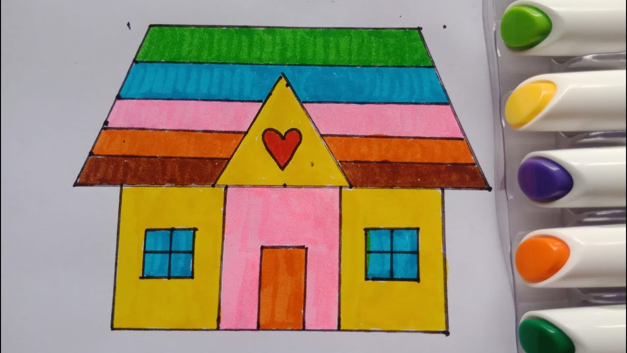 HOW TO DRAW AND COLOUR HOUSE - YouTube