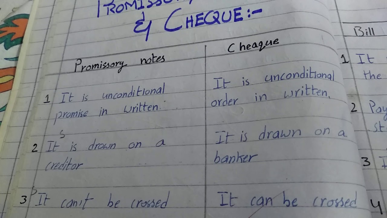 Different btw promissory note and cheque explained in Urdu - YouTube