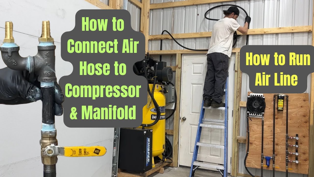How to connect air hose to air compressor, run air line hose, hook up ...
