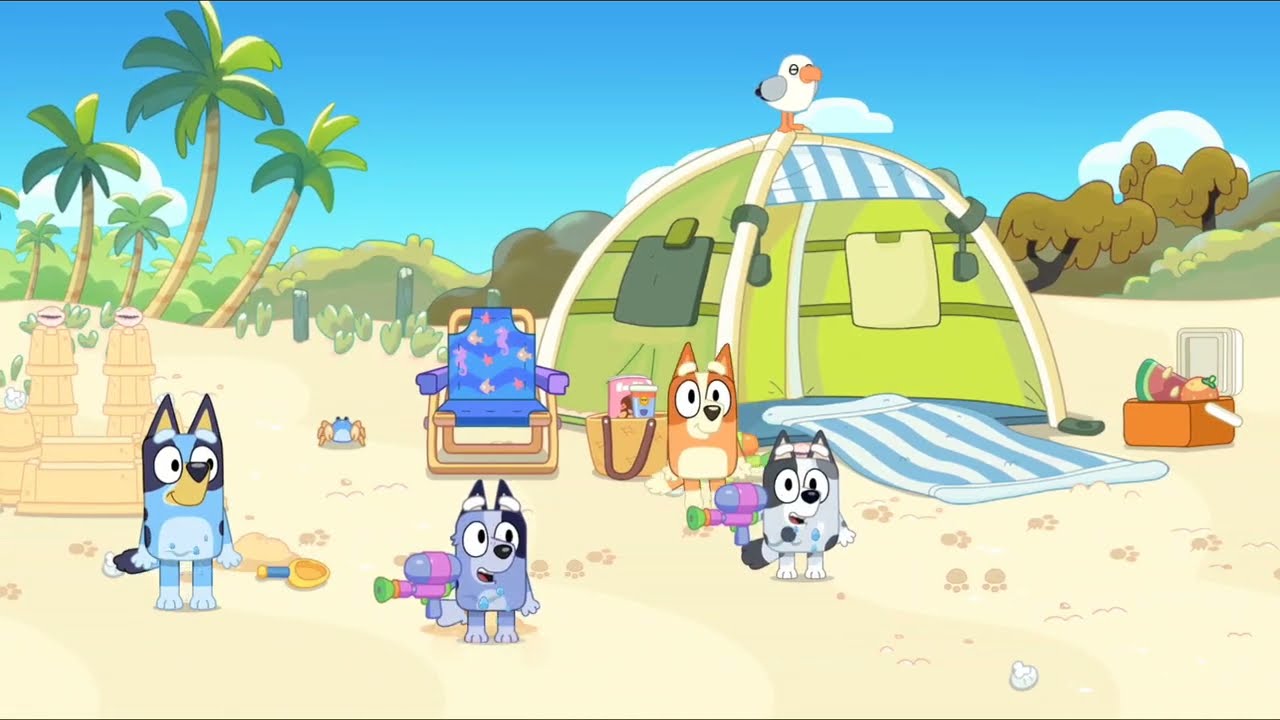 Bluey let's play Video Game. Bluey Bingo Muffin and Socks go the beach ...