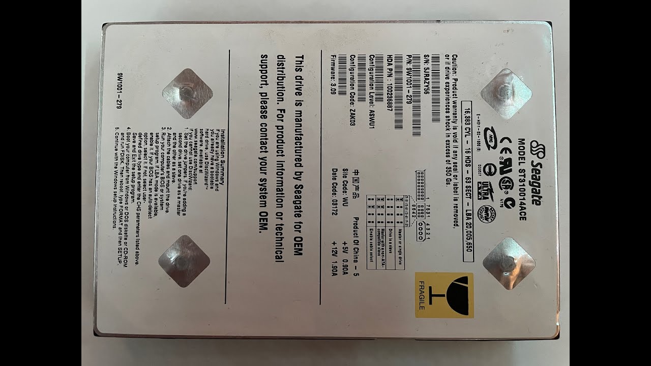 Seagate ST310014ACE Hard drive sounds and how I unlocked it - YouTube
