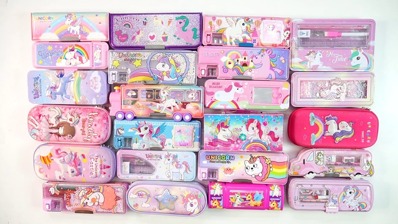 cute unicorn stationery collection 🤩 geometry, pencil box, sharpener ...