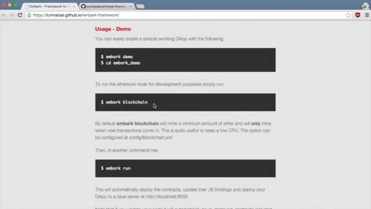 Embark: Development Framework for Ethereum DApps - YouTube