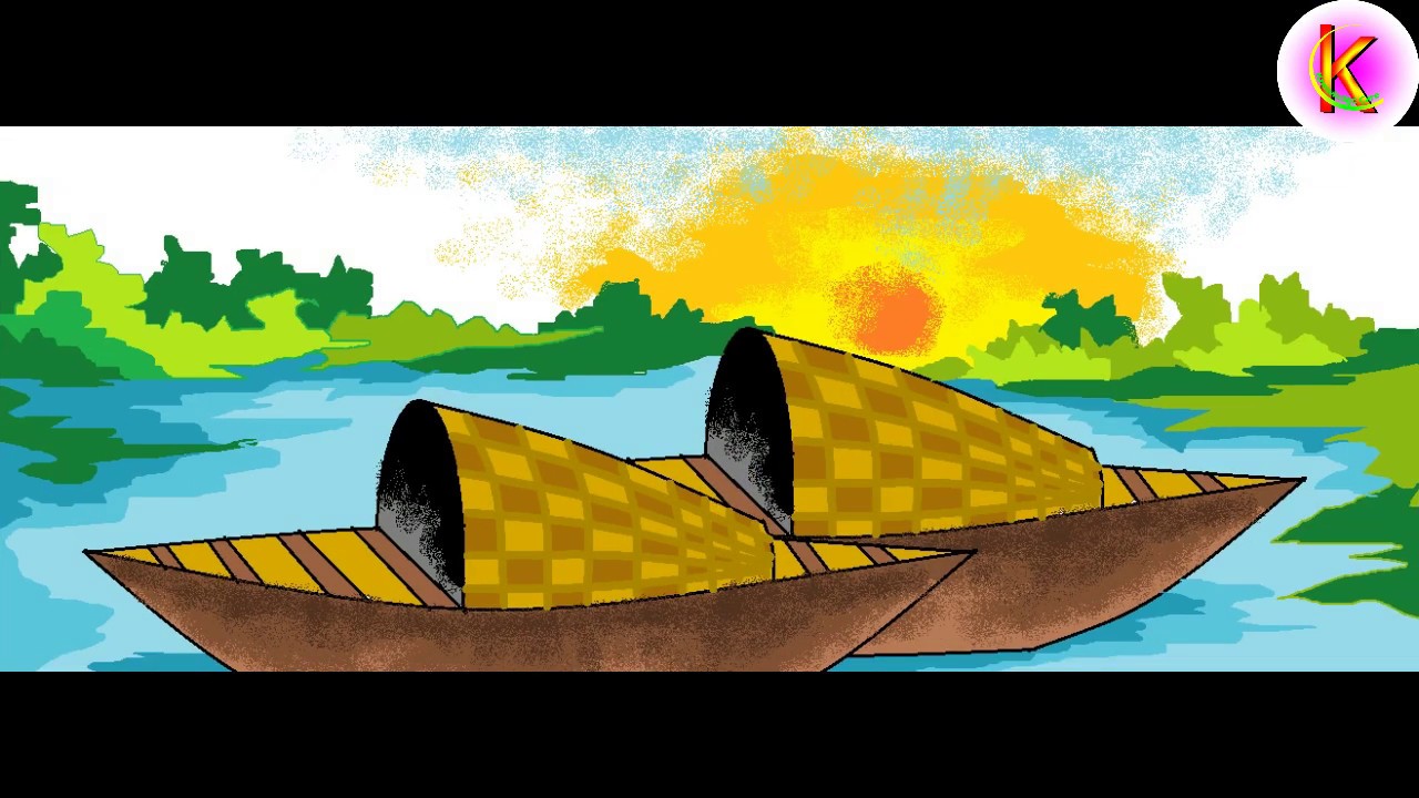 How to draw a boat scenery in Ms - paint drawing.. - YouTube