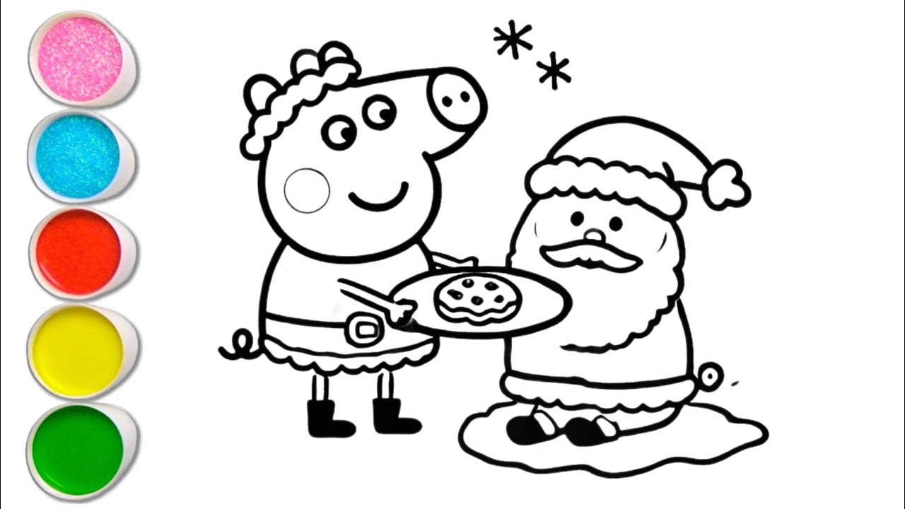 Peppa Pig with Santa Clause drawing and colouring for kids and toddlers ...