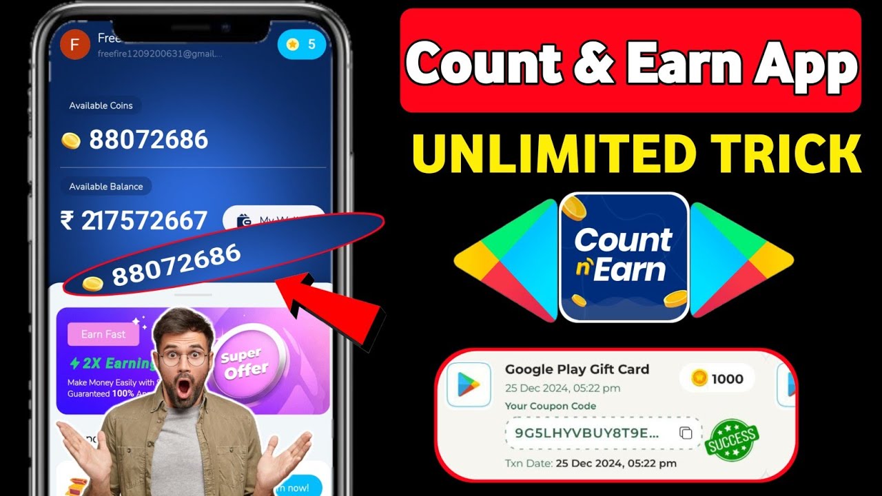 Count & Earn App Unlimited Coins Trick | Count & Earn App Se Coins ...