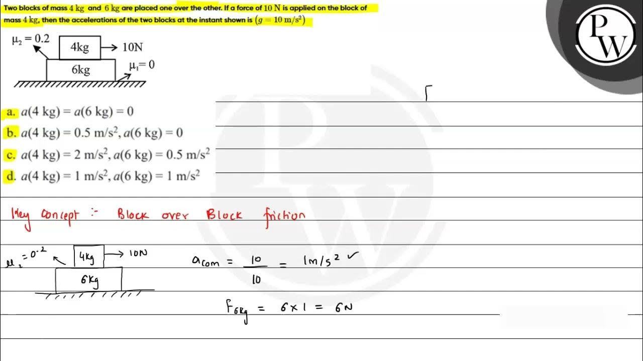 Two blocks of mass \( 4 \mathrm{~kg} \) and \( 6 \mathrm{~kg} \) are placed one over... - YouTube