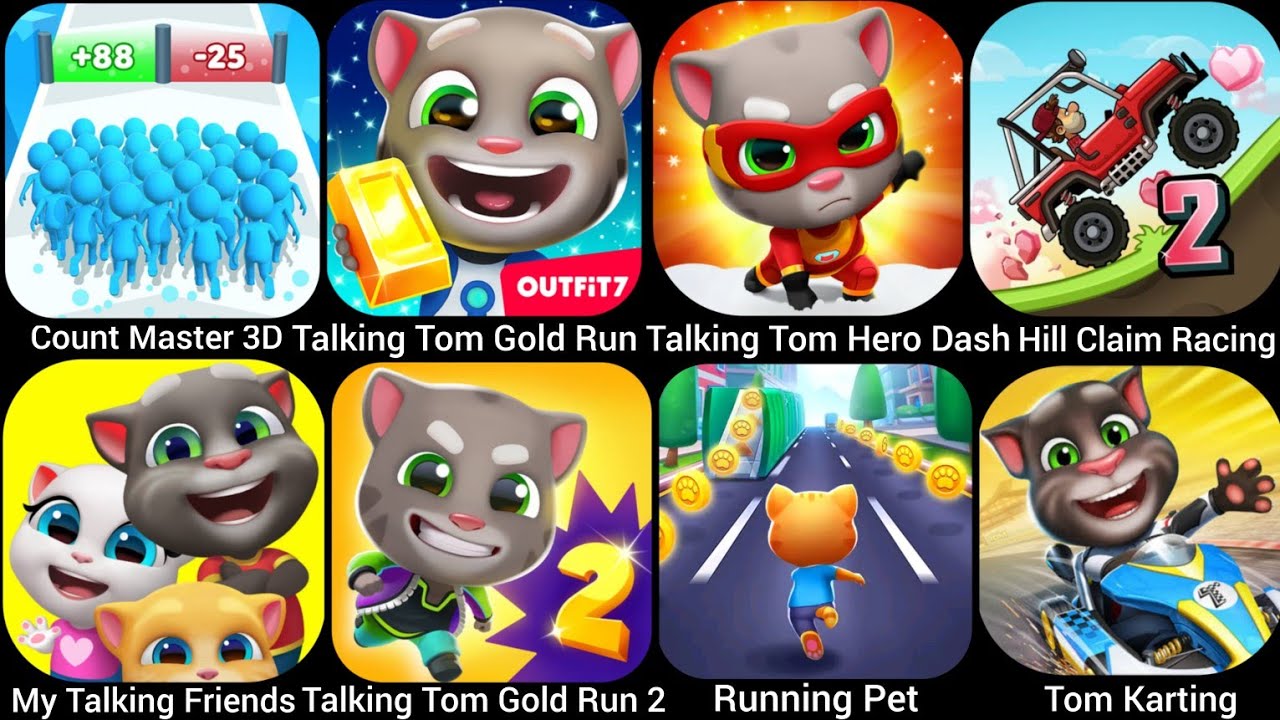 Talking Tom Gold Run, Count Master 3D, Talking Tom Hero Dash, Running ...