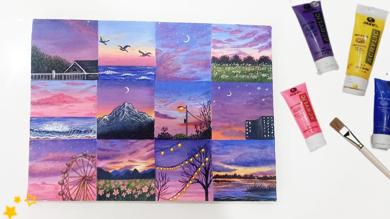 Beautiful 🤩 12 mini painting tutorial step by step ||Acrylic painting 💖 ...