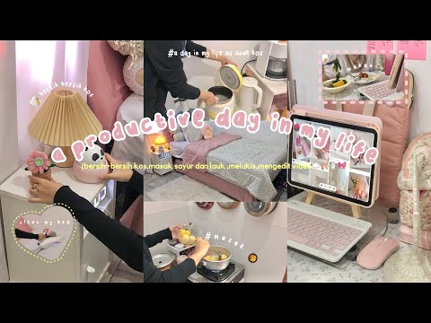 a productive day as anak kost ⏳🪞🎀: make my bed,clean my room,cook for lunch,editing video🌥️🧴💭🧺