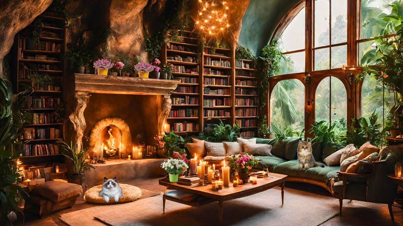 Relaxing Music in the Fairytale Library with Fireplace Sounds ~ Music ...