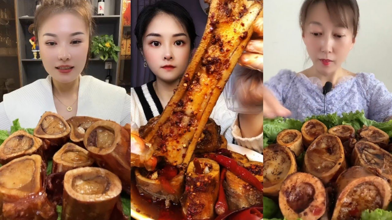 Chinese Food Mukbang Eating Show | Red beef bone marrow | Beef Bone ...
