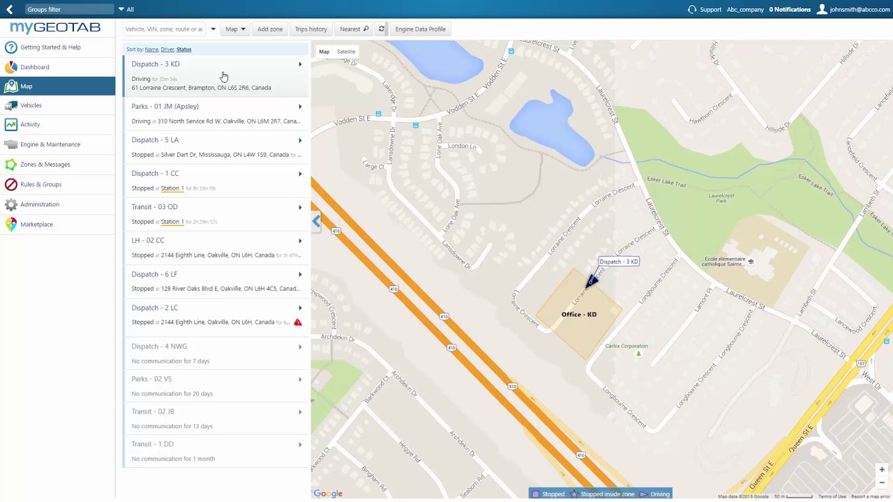 How to Locate Your Vehicles on the Live Map in MyGeotab - YouTube