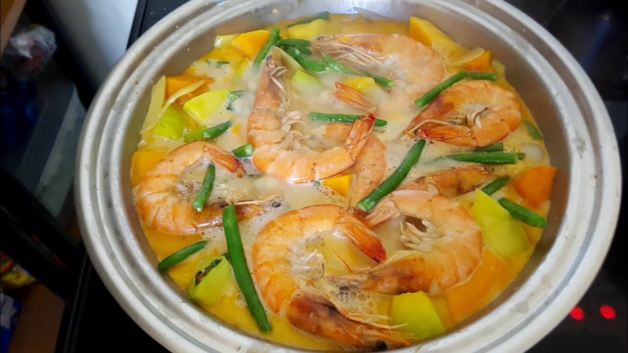 Ginataang Gulay Na May Hipon Squash Pumpkin Green Beans And Shrimp