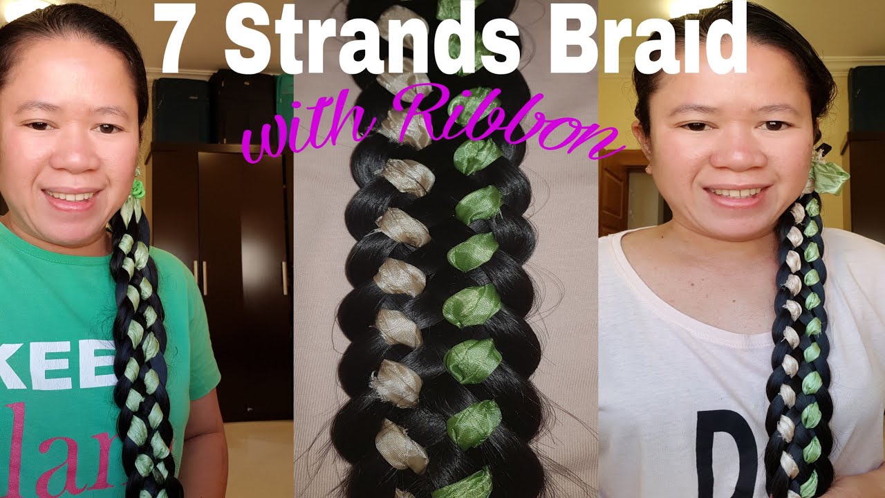 How to 7 Strands Braid with Ribbon - YouTube