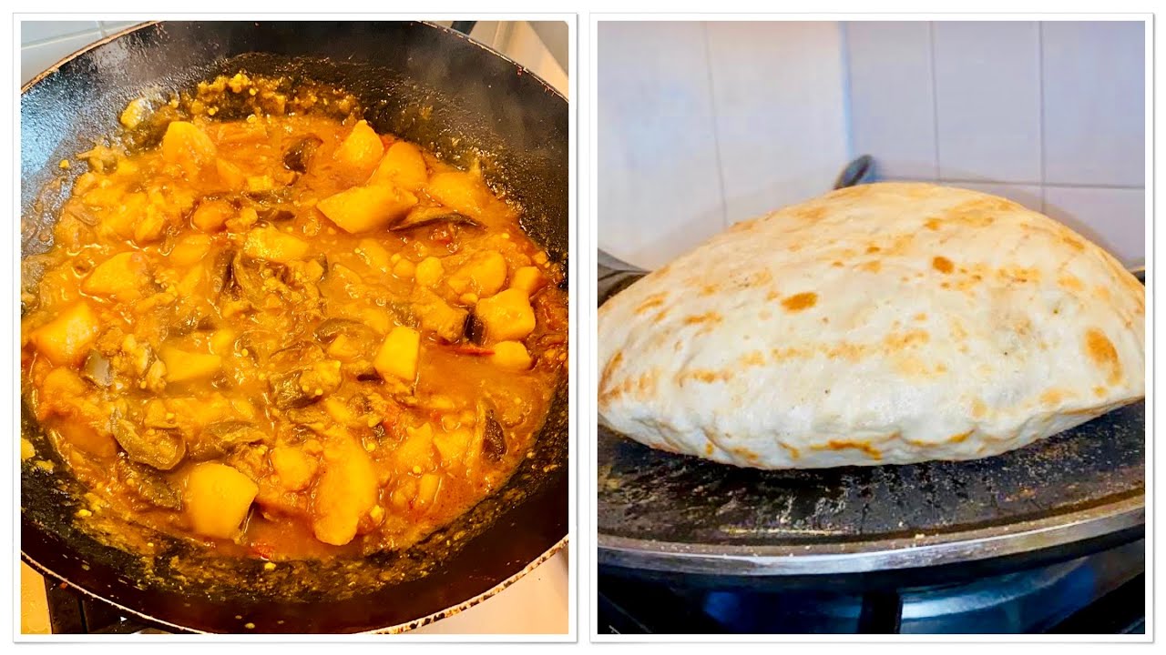 ~ KOOKVLOG ~ AUBERGINE MET AARDAPPELEN & ALOE BHARI ROTI KLAARMAKEN ...