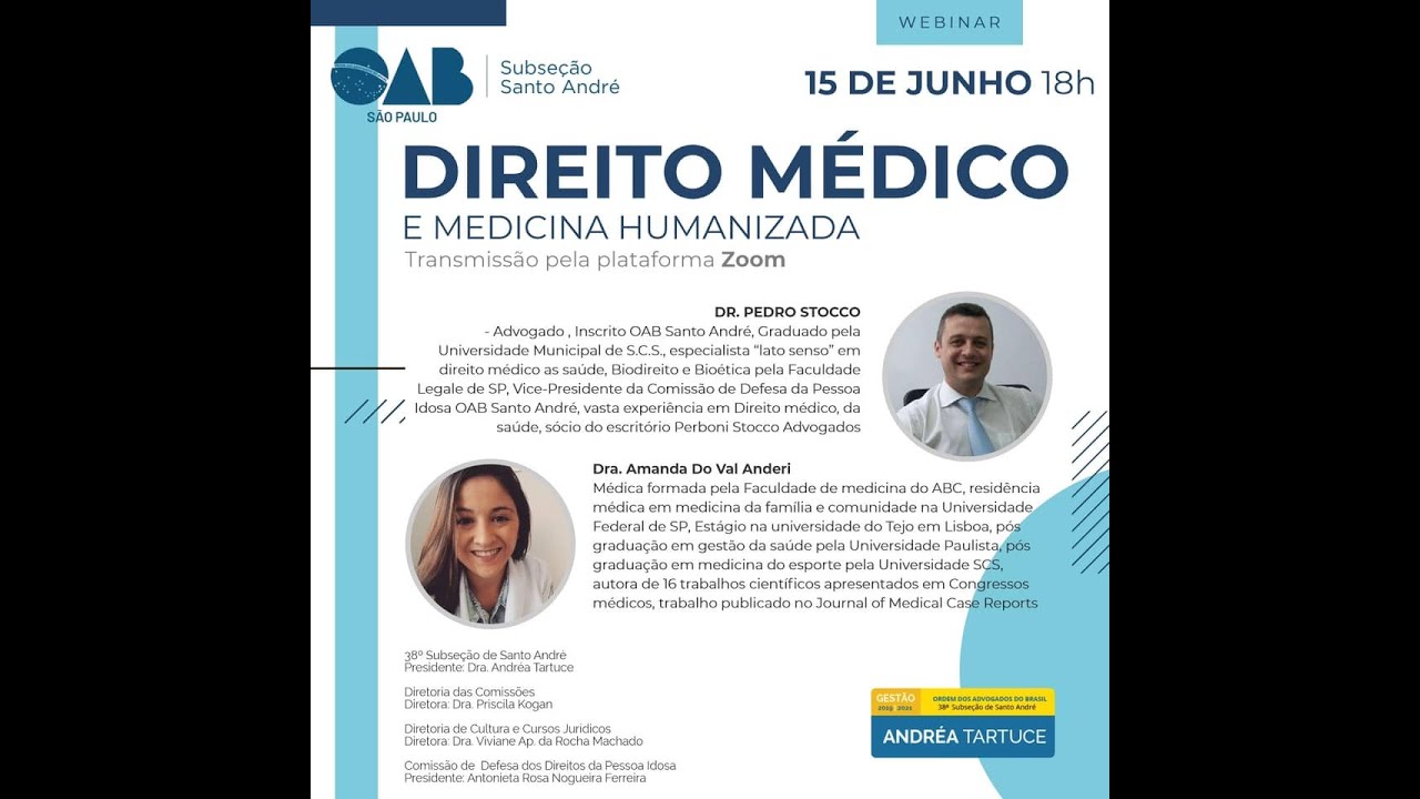 Webinar 15/06/2021 18h, Direito Médico e Medicina Humanizada - YouTube