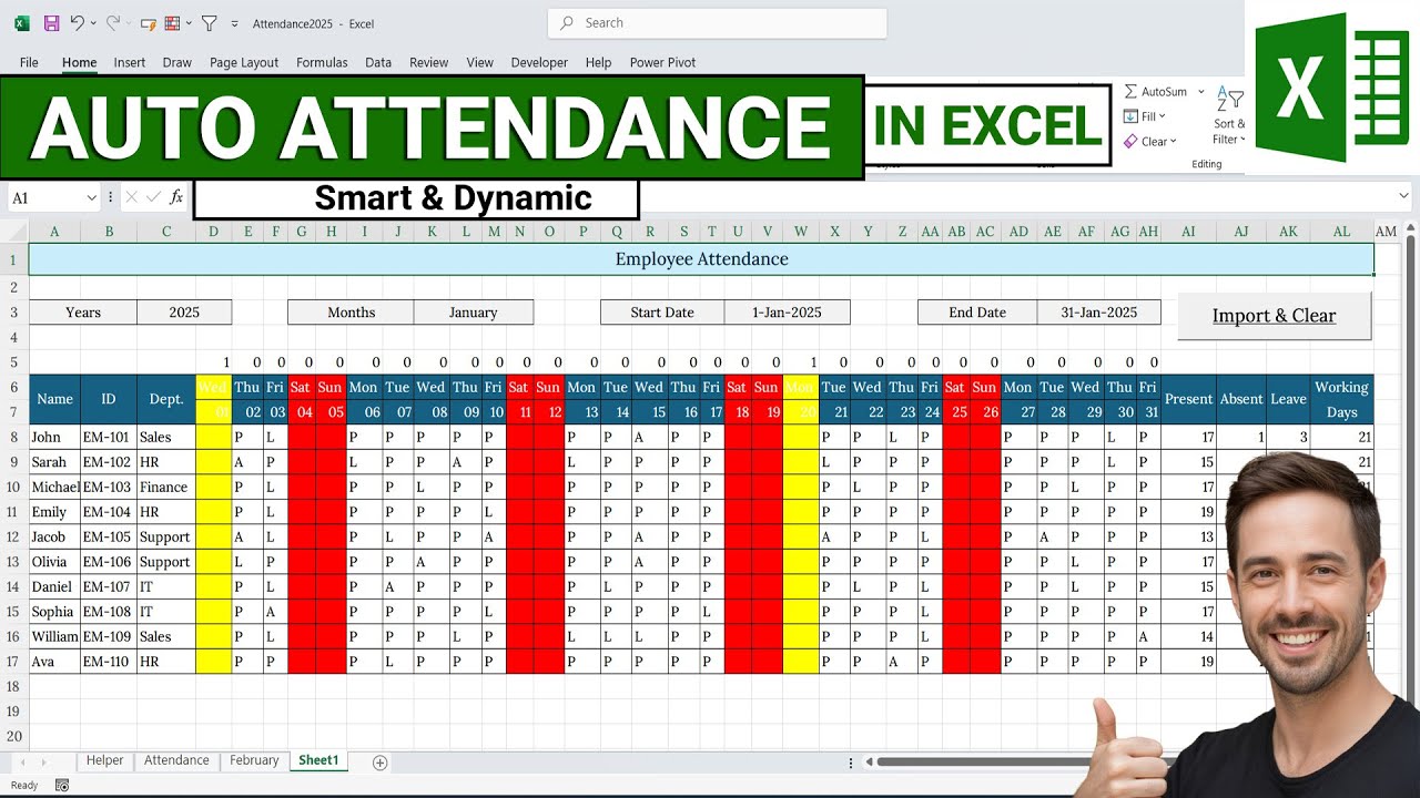 Stop Manual Attendance! Build Auto Attendance Sheet in Excel - YouTube