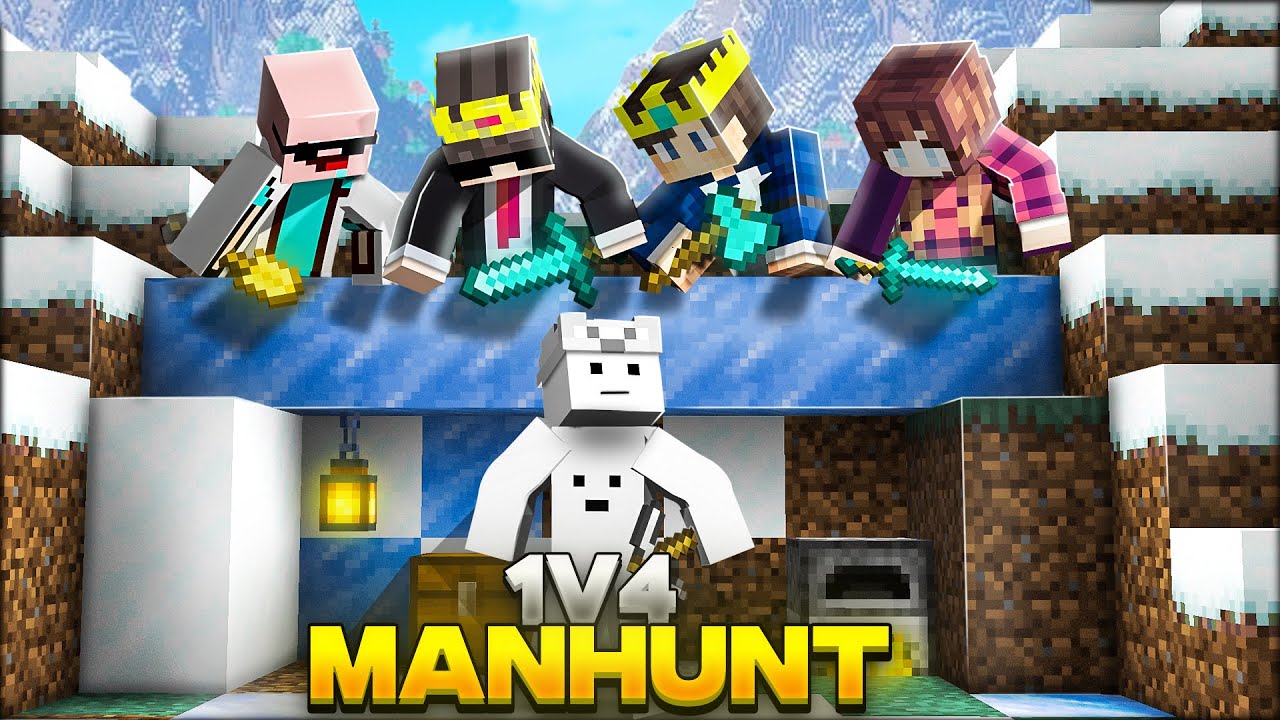 1 VS 4 Manhunt Speedrunner VS Hunter | Minecraft - YouTube