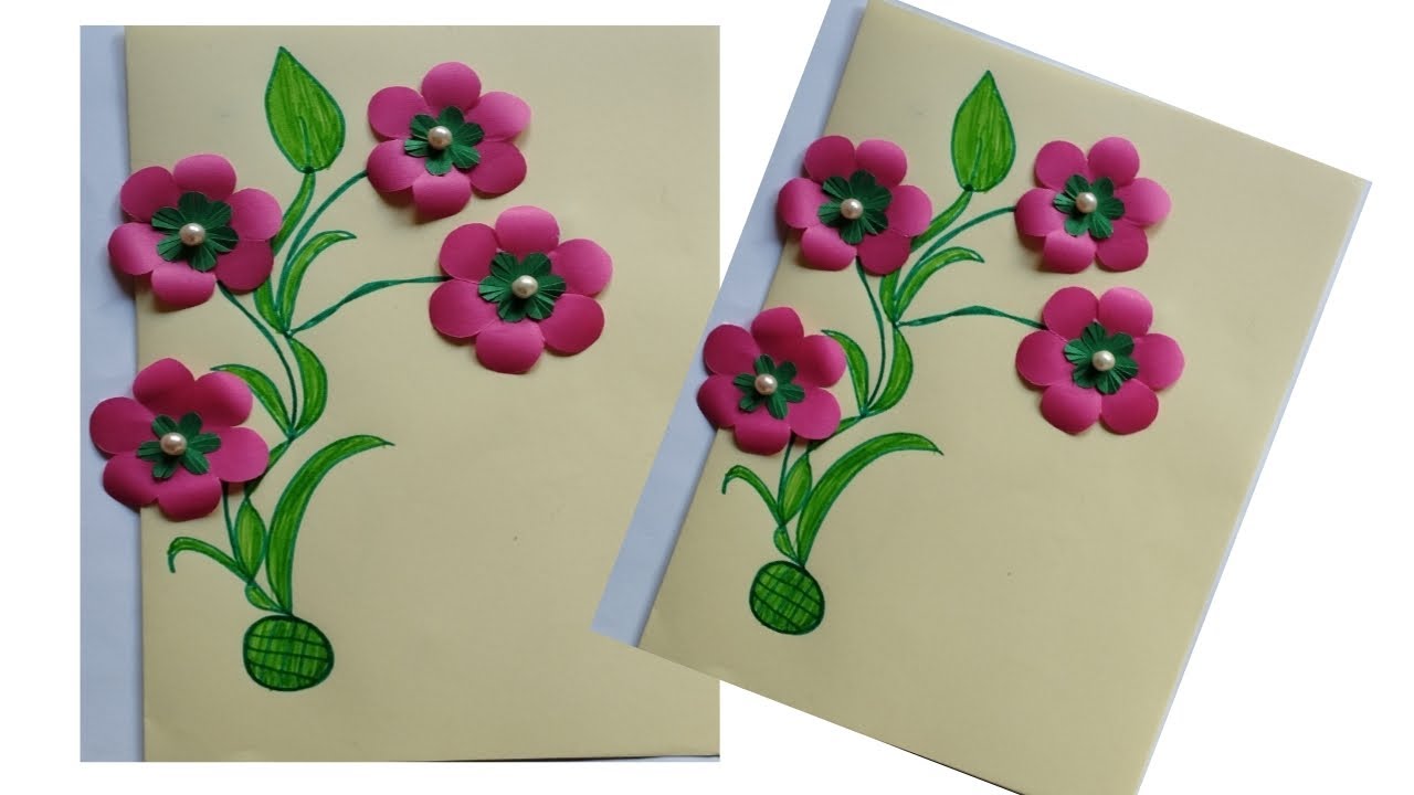 art paper flower design easy // How to make greeting card with colour ...