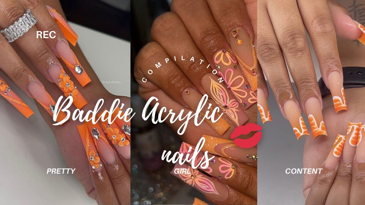 Cute orange acrylic nail sets 🧡🍊 - YouTube