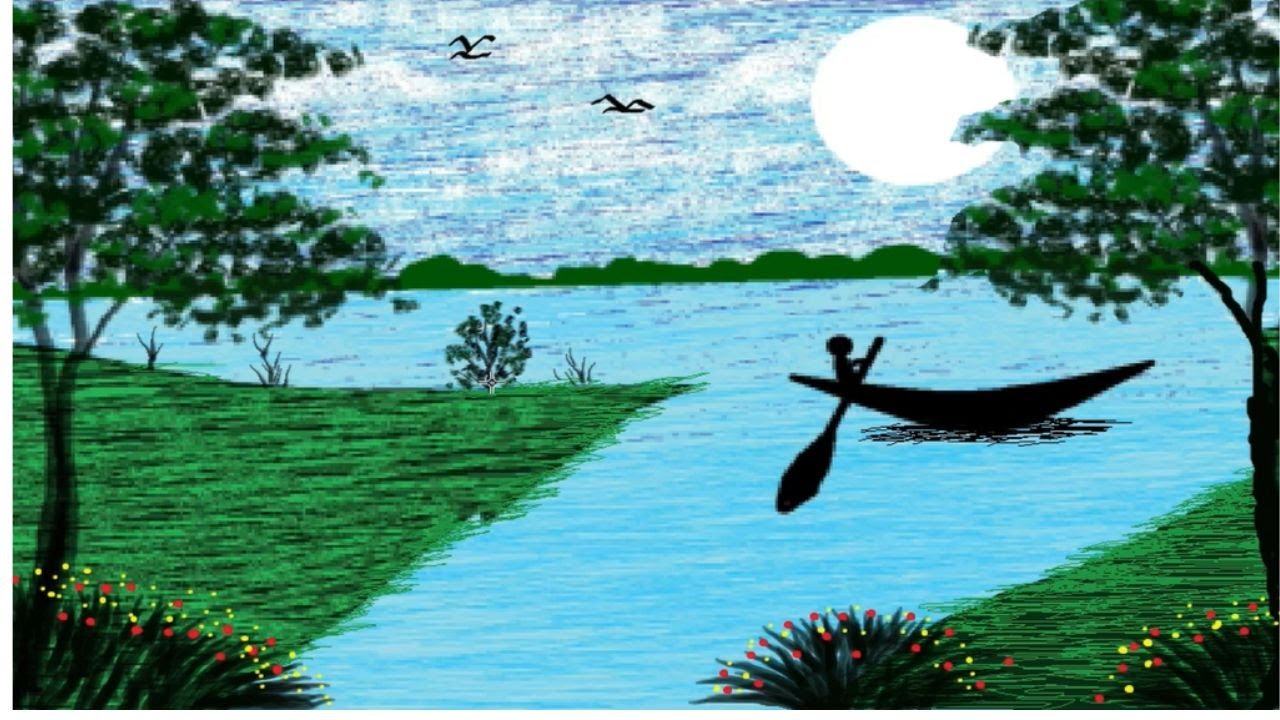 Paint in computer |How to Draw in Ms Paint| scenery drawing |drawing in ...