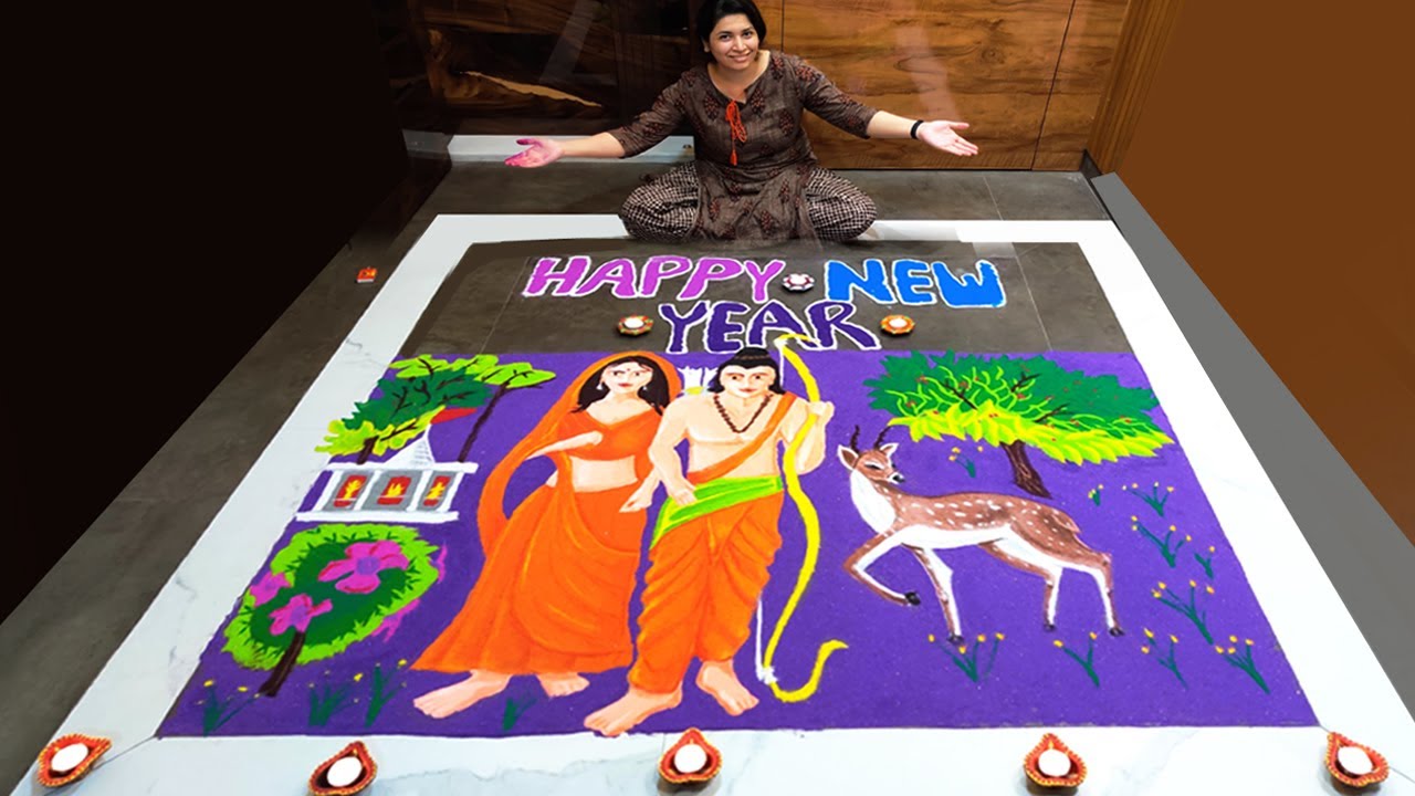 creative rangoli for diwali 2021 | Lord Ram Seeta theme rangoli | Huge ...