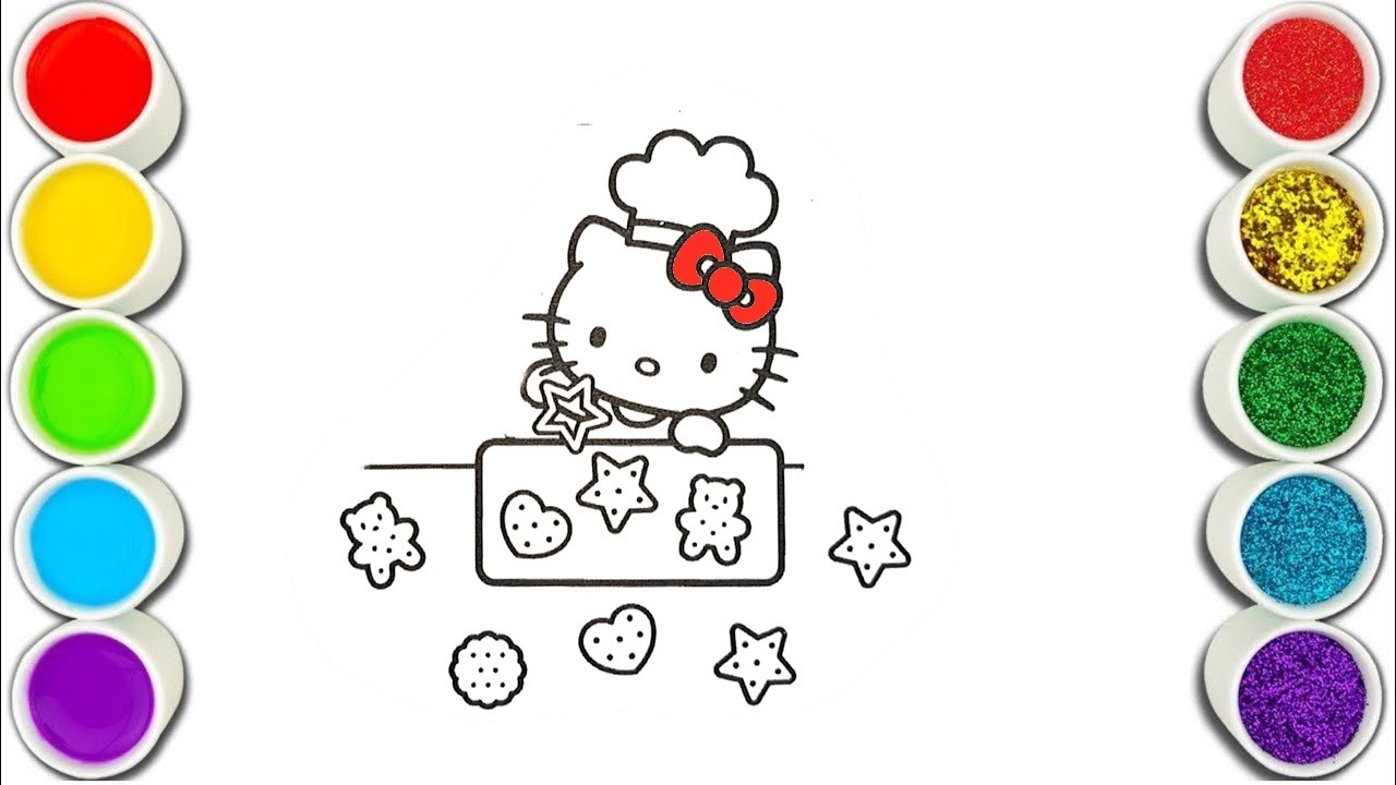 Hello Kitty bakes cookies Painting and Coloring for Kids, Toddlers Easy ...