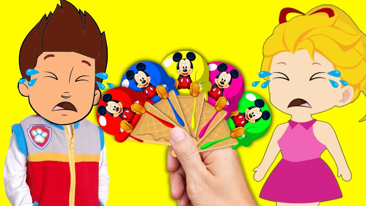 Ryder and Elsa Mickey Mouse Ice Cream Colors Learn Finger Family Kids ...