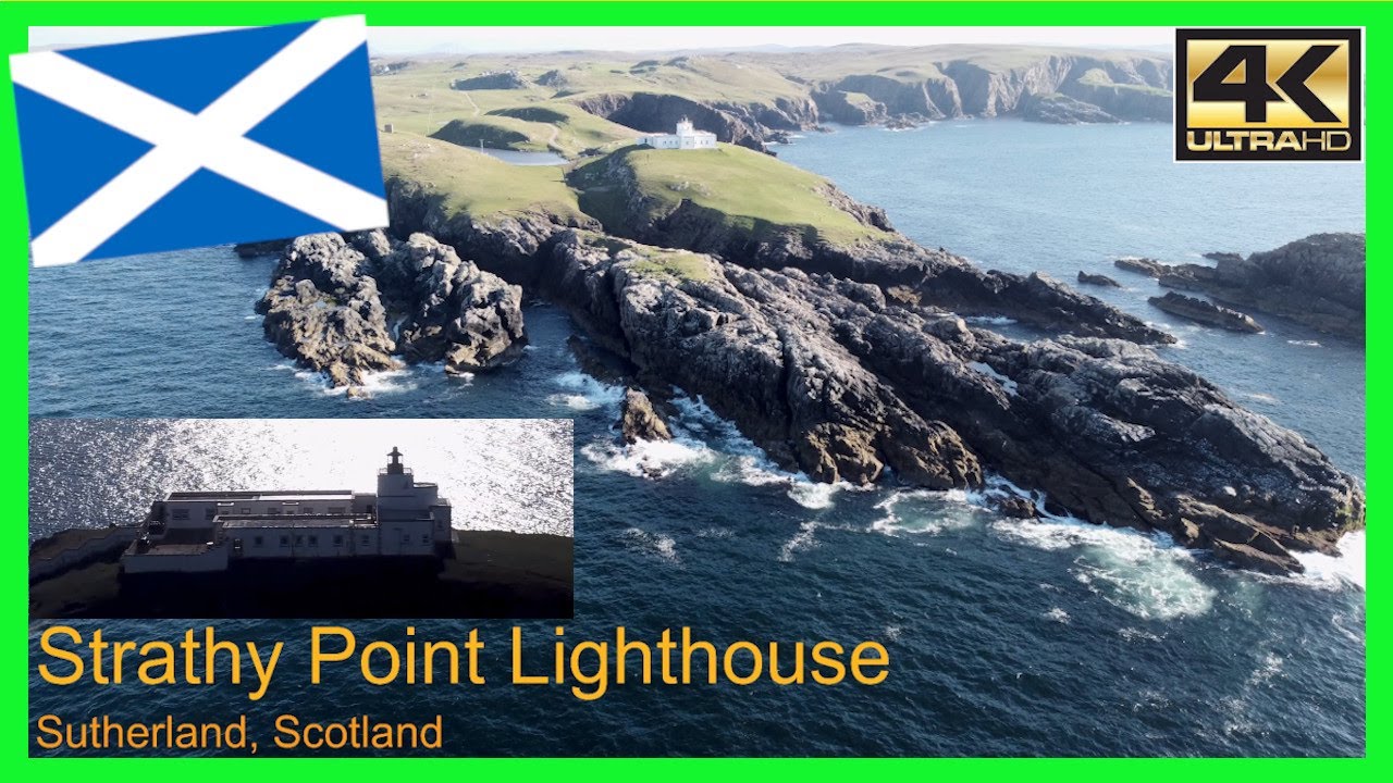 Lighthouse at Strathy Point, Sutherland Scotland 4K Aerial set to music ...