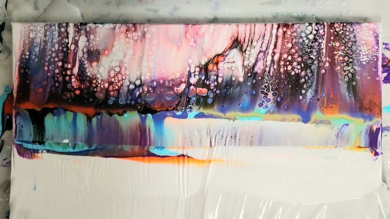 Gorgeous acrylic pour swipe with plastic wrap - YouTube