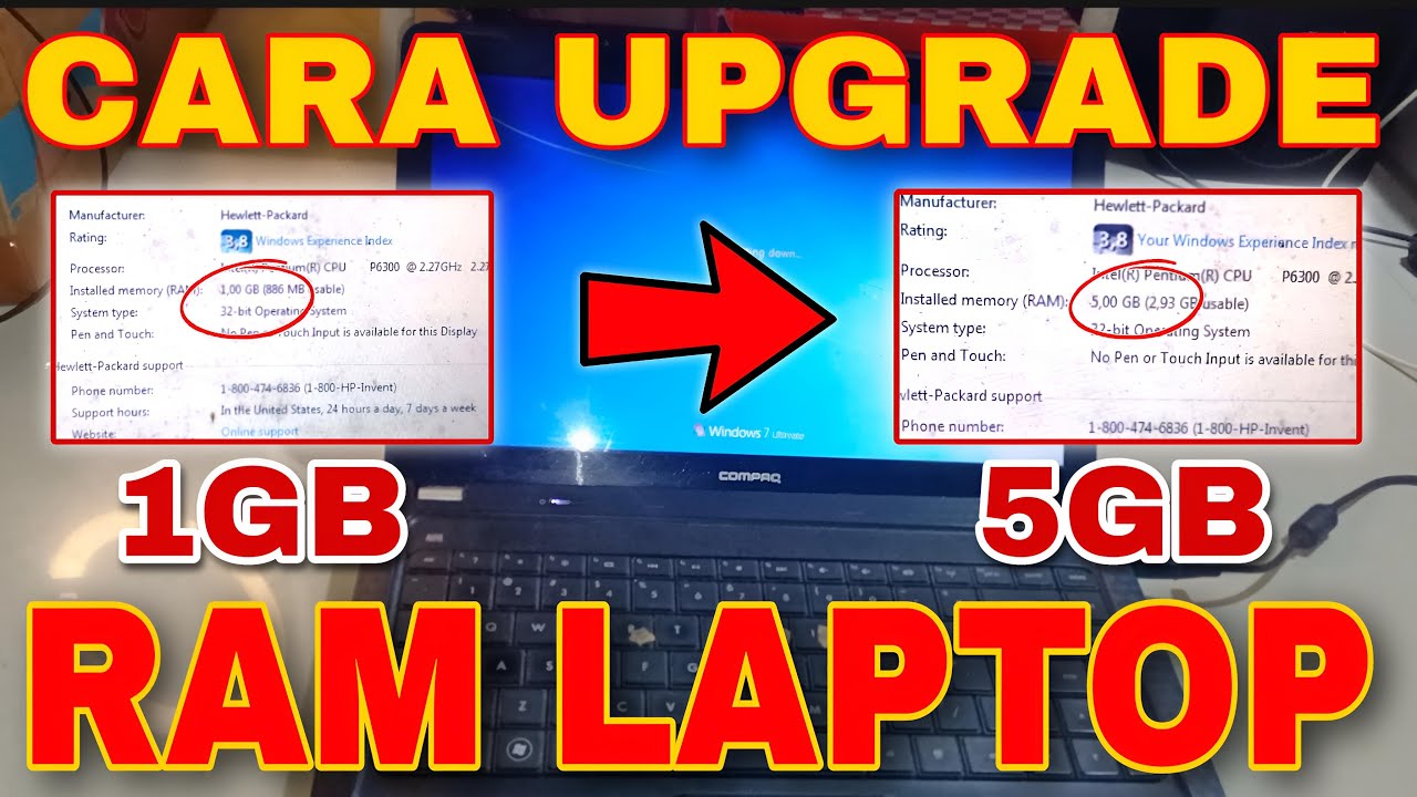 CARA TAMBAH RAM DI LAPTOP... UPGRADE RAM 1GB MENJADI 5GB | LAPTOP ...