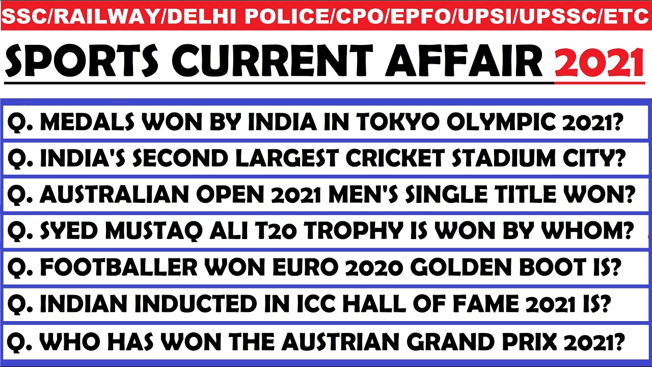 Sports Current Affairs 2021 | Sports related Important Questions ...