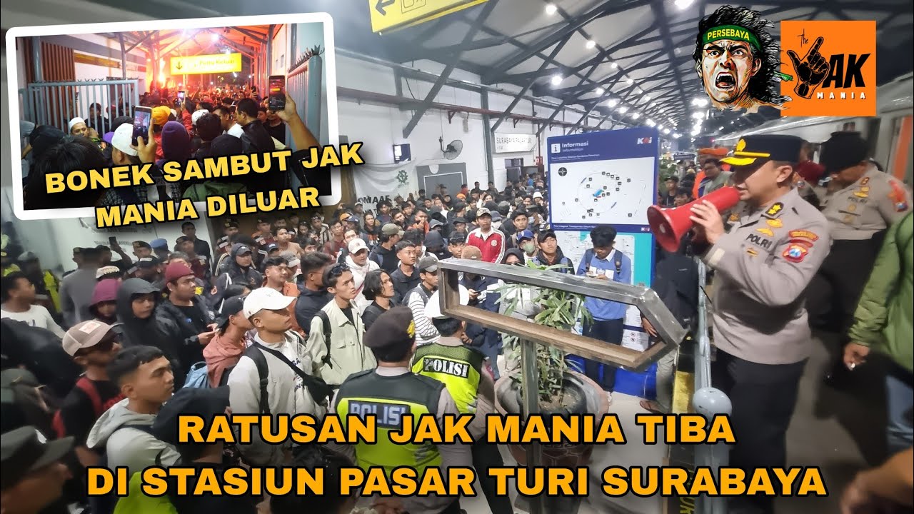 MERINDING.!! saat BONEK Sambut Ratusan JAK MANIA di Stasiun Pasar Turi ...