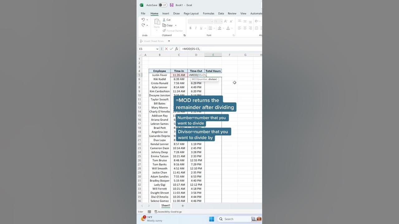 How to use the MOD function to calculate time values. 🤓 #excel #sheets - YouTube
