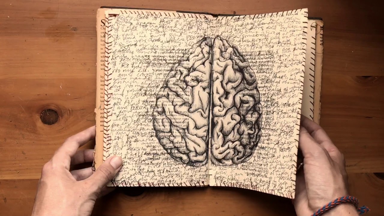 Pen drawings inside an old book - YouTube