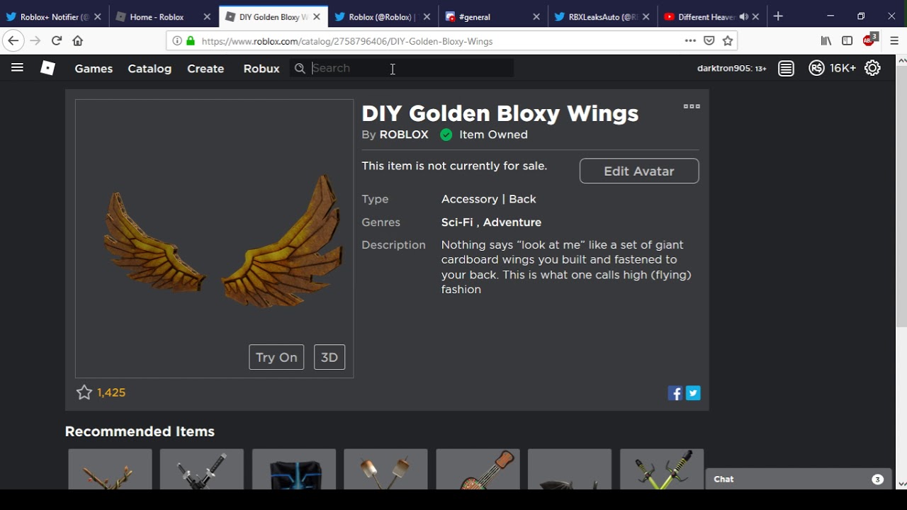 How To Get DIY Golden Bloxy Wings | Roblox Bloxy Awards 2019 [EVENT ...