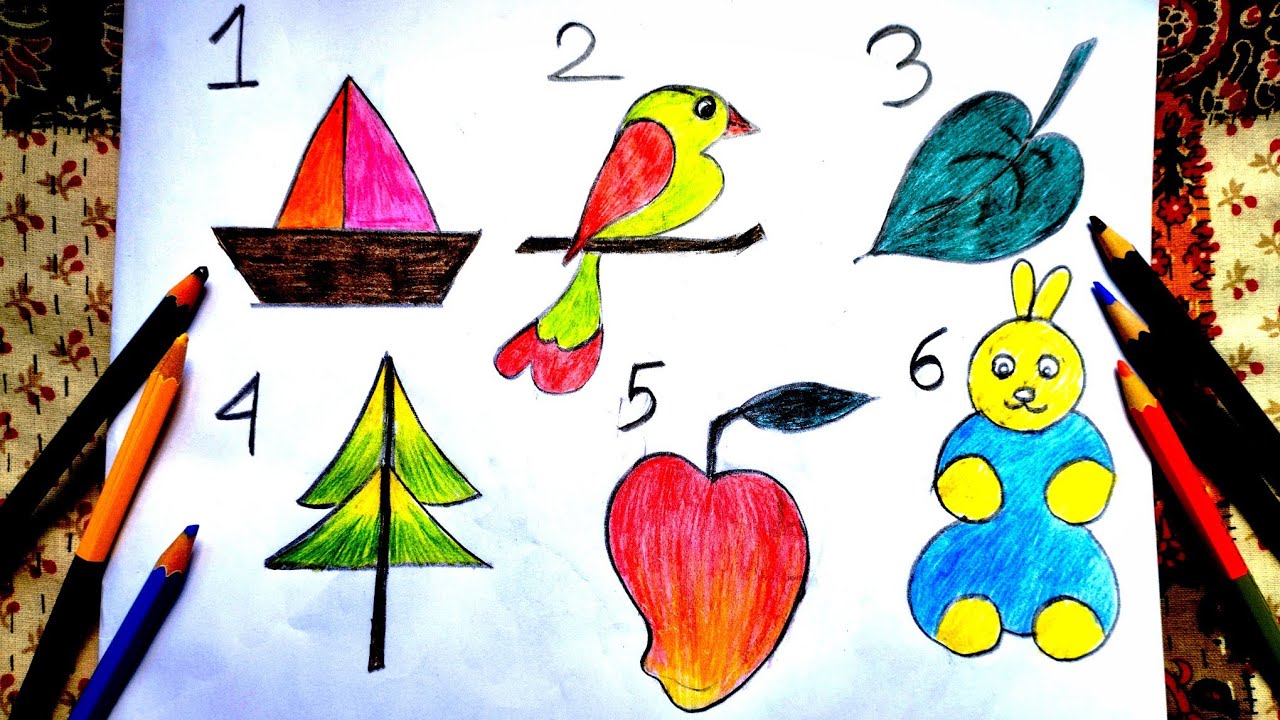 How to draw using number 1-6 for kids/Easy number drawing for kids ...