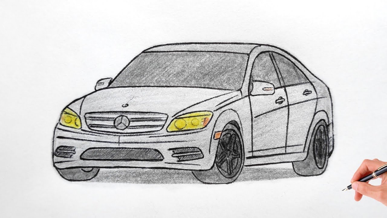 How to draw a MERCEDES W204 2007 / drawing a 3d car / coloring mercedes ...