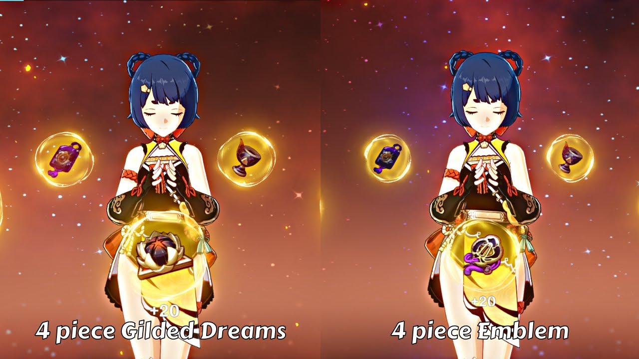 4 piece Emblem vs 4 piece Gilded Dreams on Xiangling | Genshin Impact ...