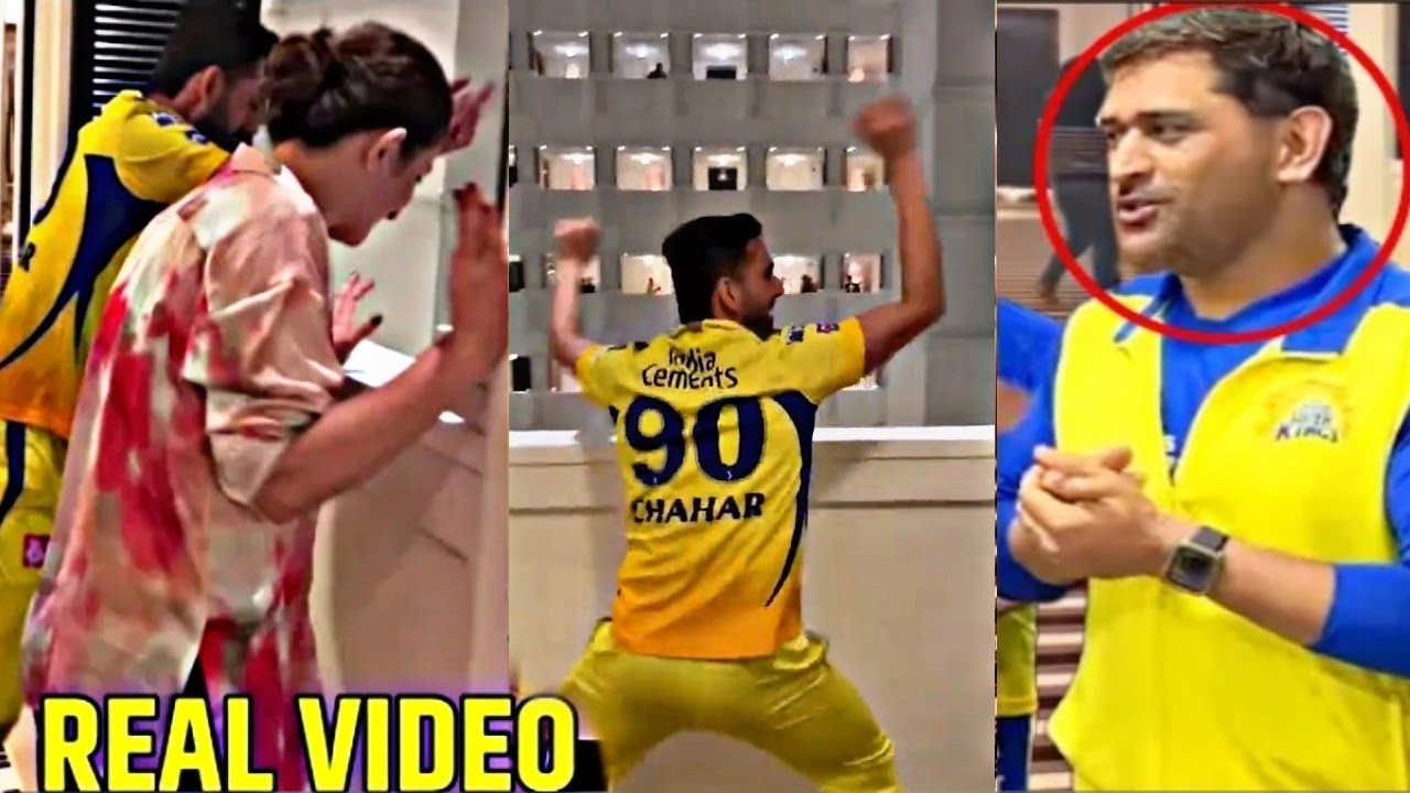 DEEPAK CHAHAR Crazy DANCE Celebration in Front of Wife and Dhoni after CSK win IPL Final - YouTube