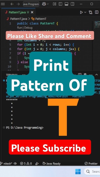 How to Print Character 'T' in Java | #shorts #java #coding #codingshorts #shortsvideo #viralcode ...