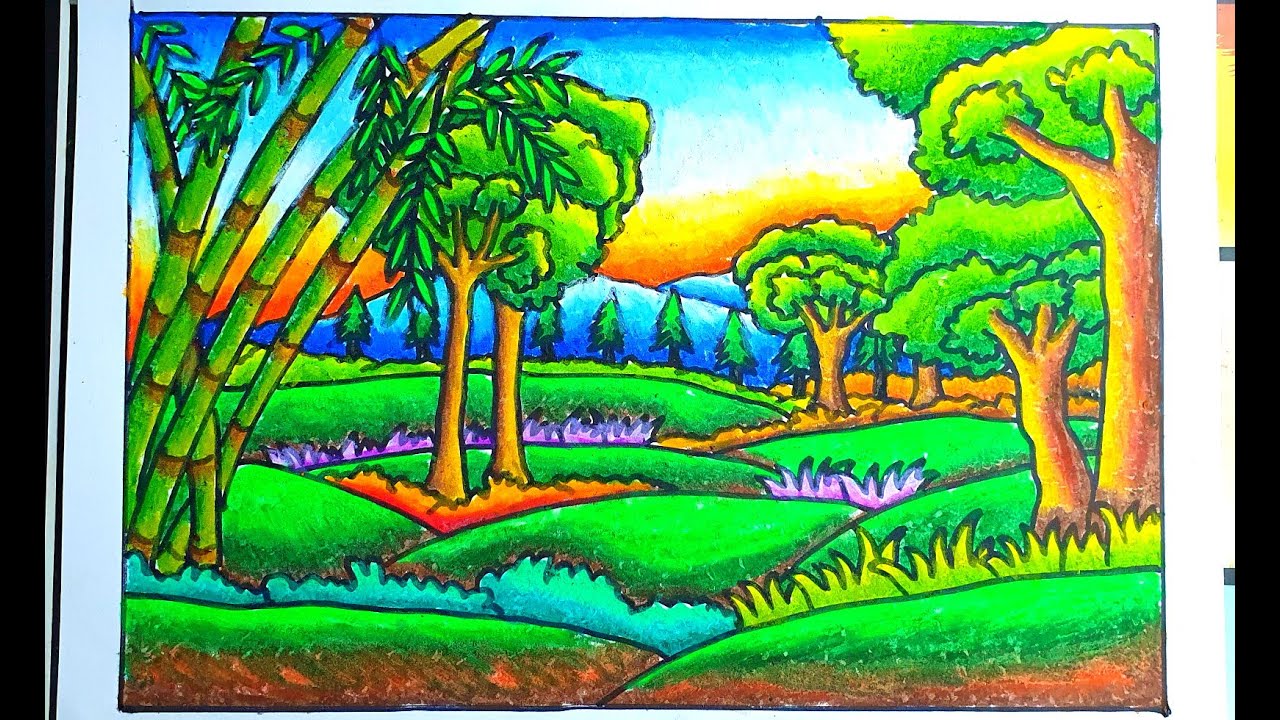 Cara menggambar pemandangan hutan || How to draw forest scenery - YouTube